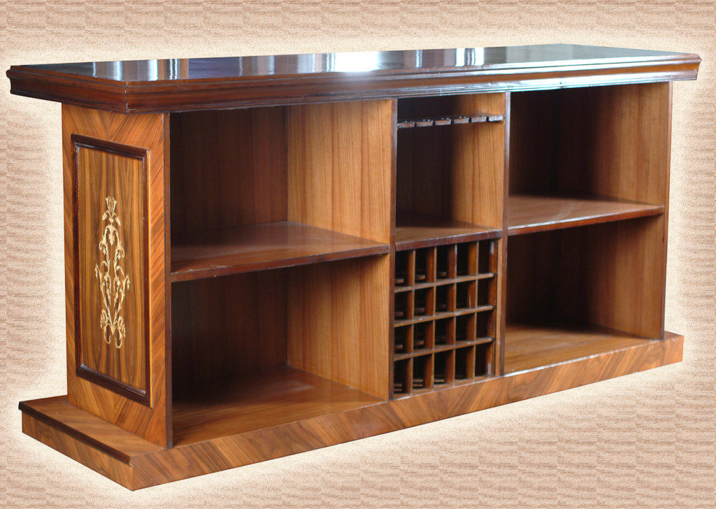 Bar 254 – 9 ft Inlaid Beechwood Home Bar with Wooden Top – WoodnLuxury