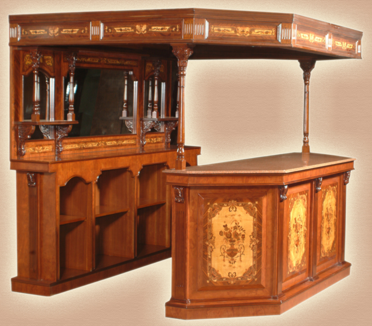 Bar 120 – 8.5ft Inlaid Beechwood & Walnut Bar with Canopy – WoodnLuxury