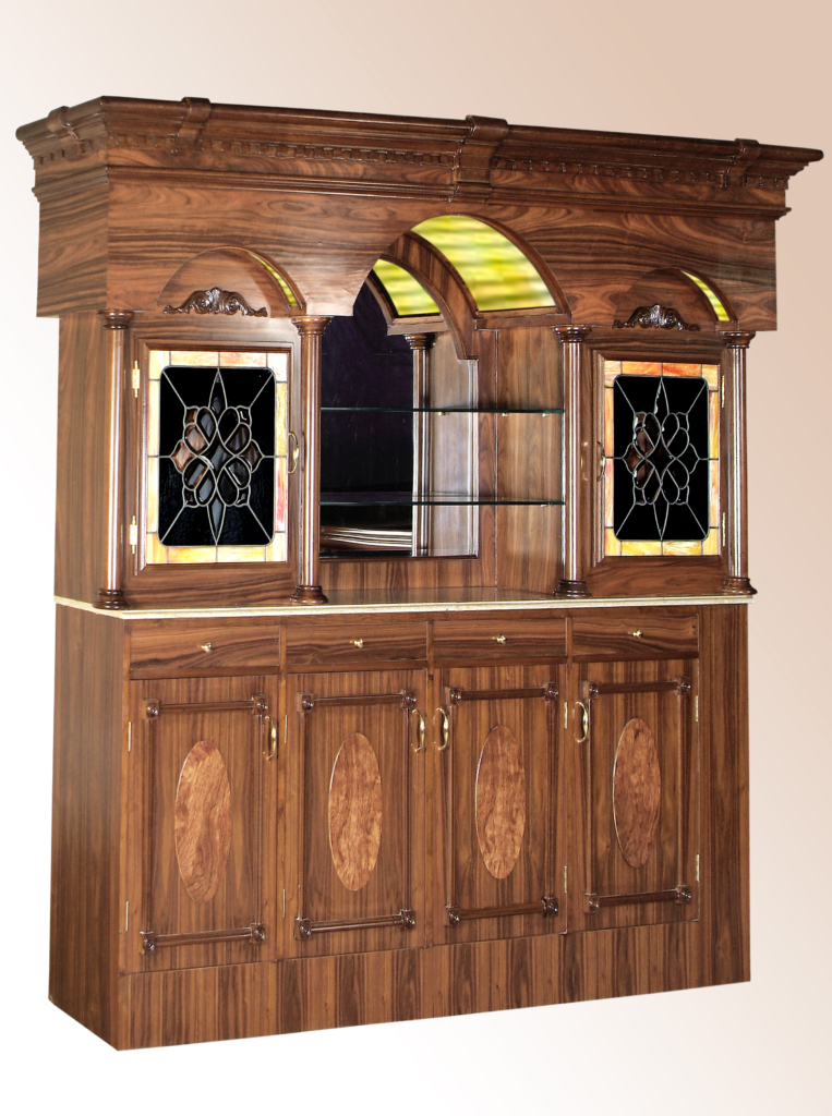 Bar 270BA – 10ft Rosewood Bar with Oval Panels & Marble Top – WoodnLuxury