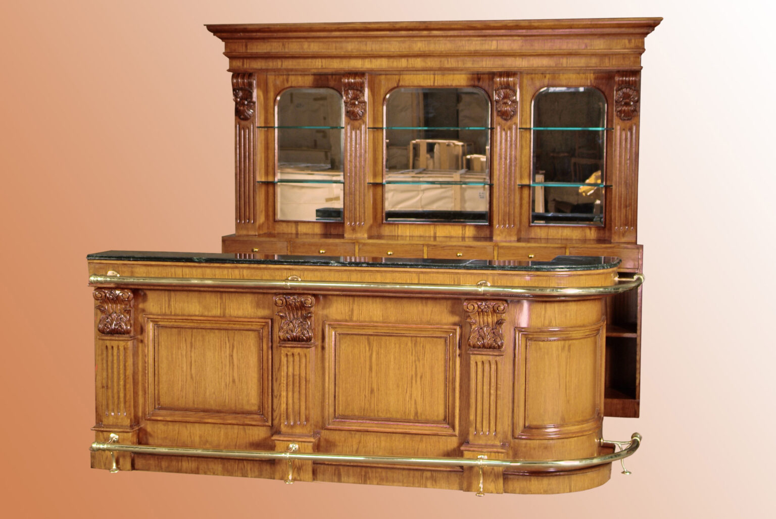 Bar 246REV – 8.5 ft. Oak Wood Cocktail Bar with Marble Top – WoodnLuxury