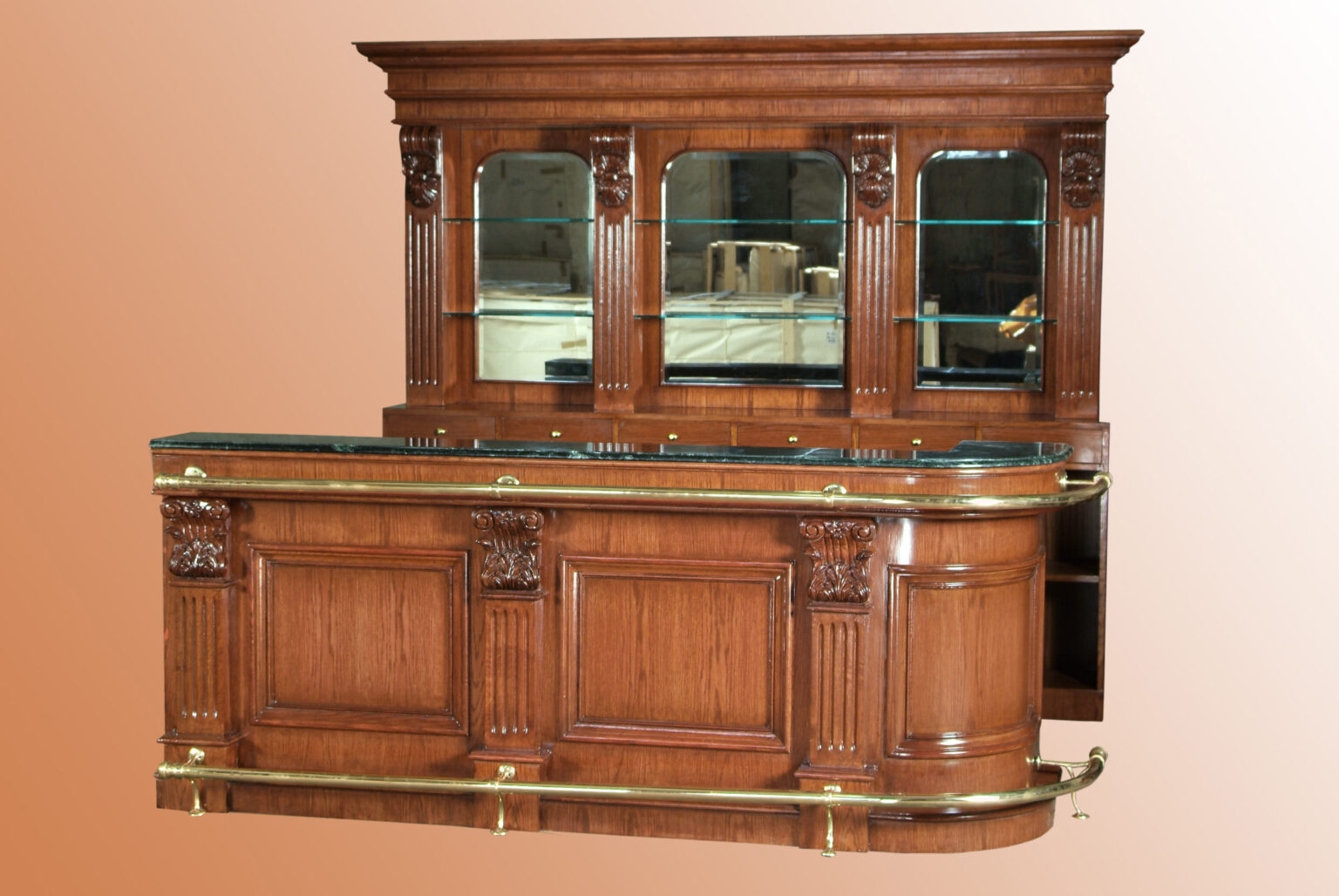 Bar 246REV – 8.5 ft. Oak Wood Cocktail Bar with Marble Top – WoodnLuxury