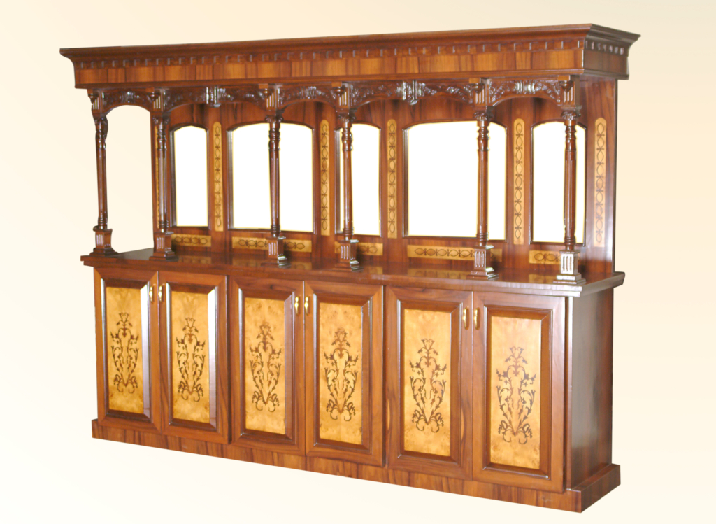 Bar 129REV – 8.5 ft Inlaid Beechwood / Custom Basement Bar – WoodnLuxury