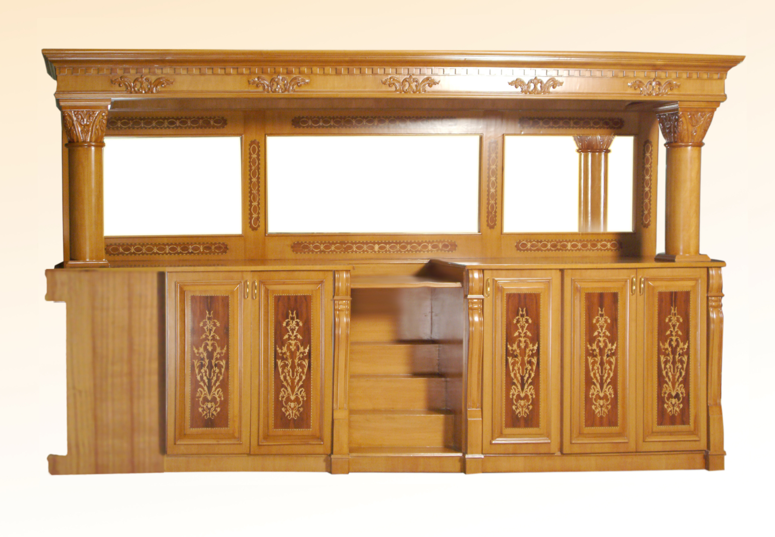 Bar 132 – 17 ft Inlaid Beechwood / Walnut Commercial Bar – WoodnLuxury