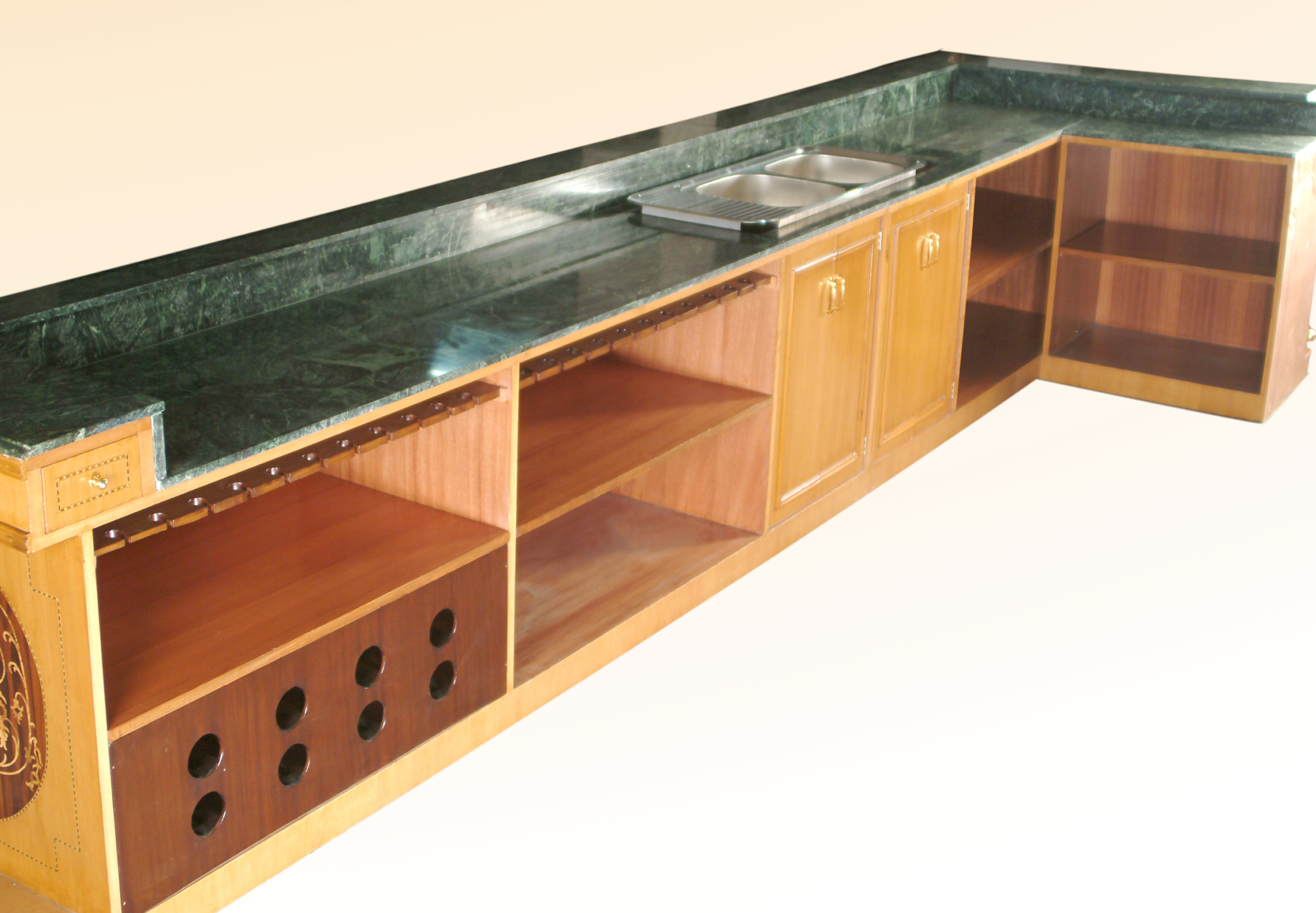 Bar 132 – 17 ft Inlaid Beechwood / Walnut Commercial Bar – WoodnLuxury