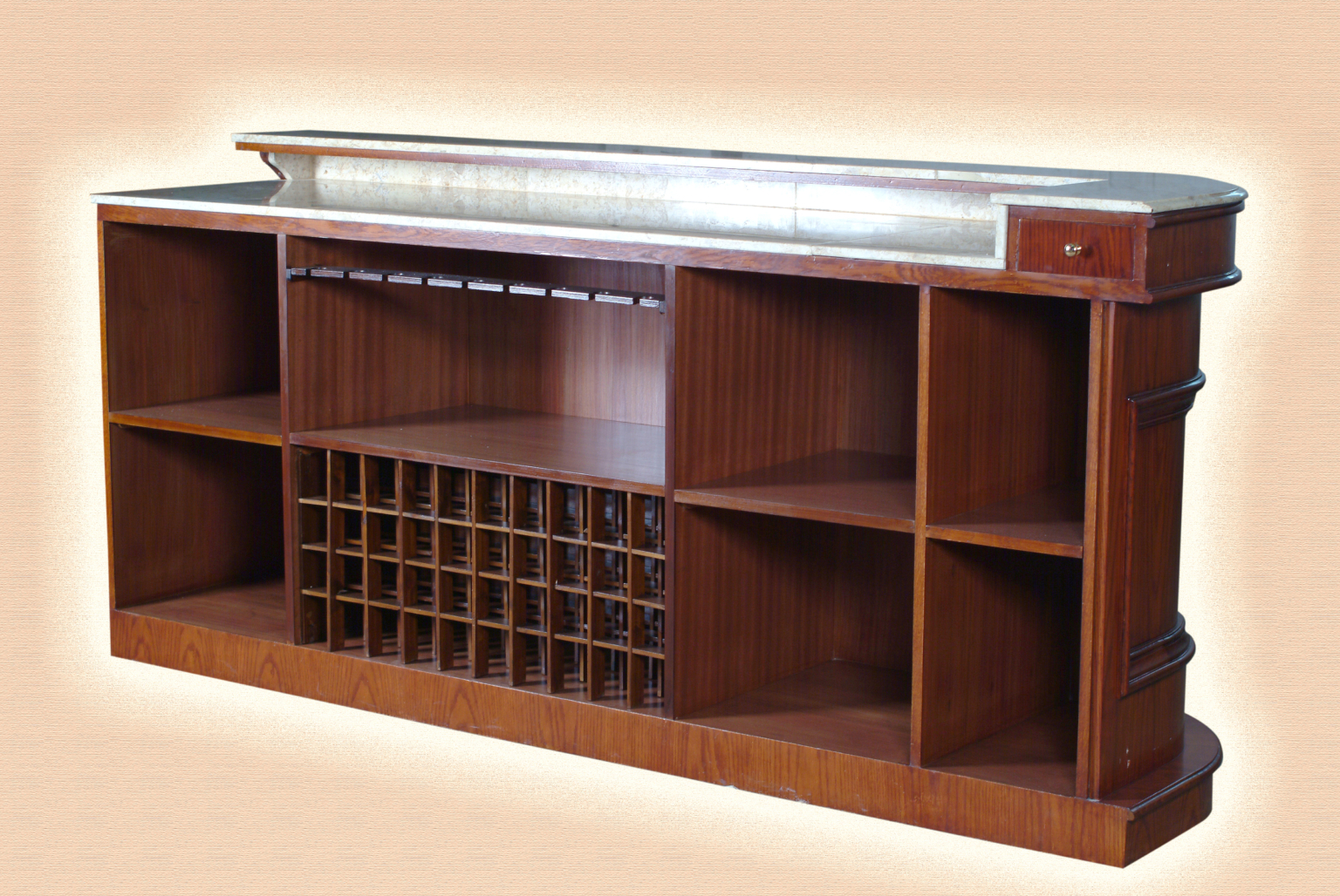 Bar 246OAK – 8.5 ft. Oak Wood Cocktail Bar with Marble Top – WoodnLuxury