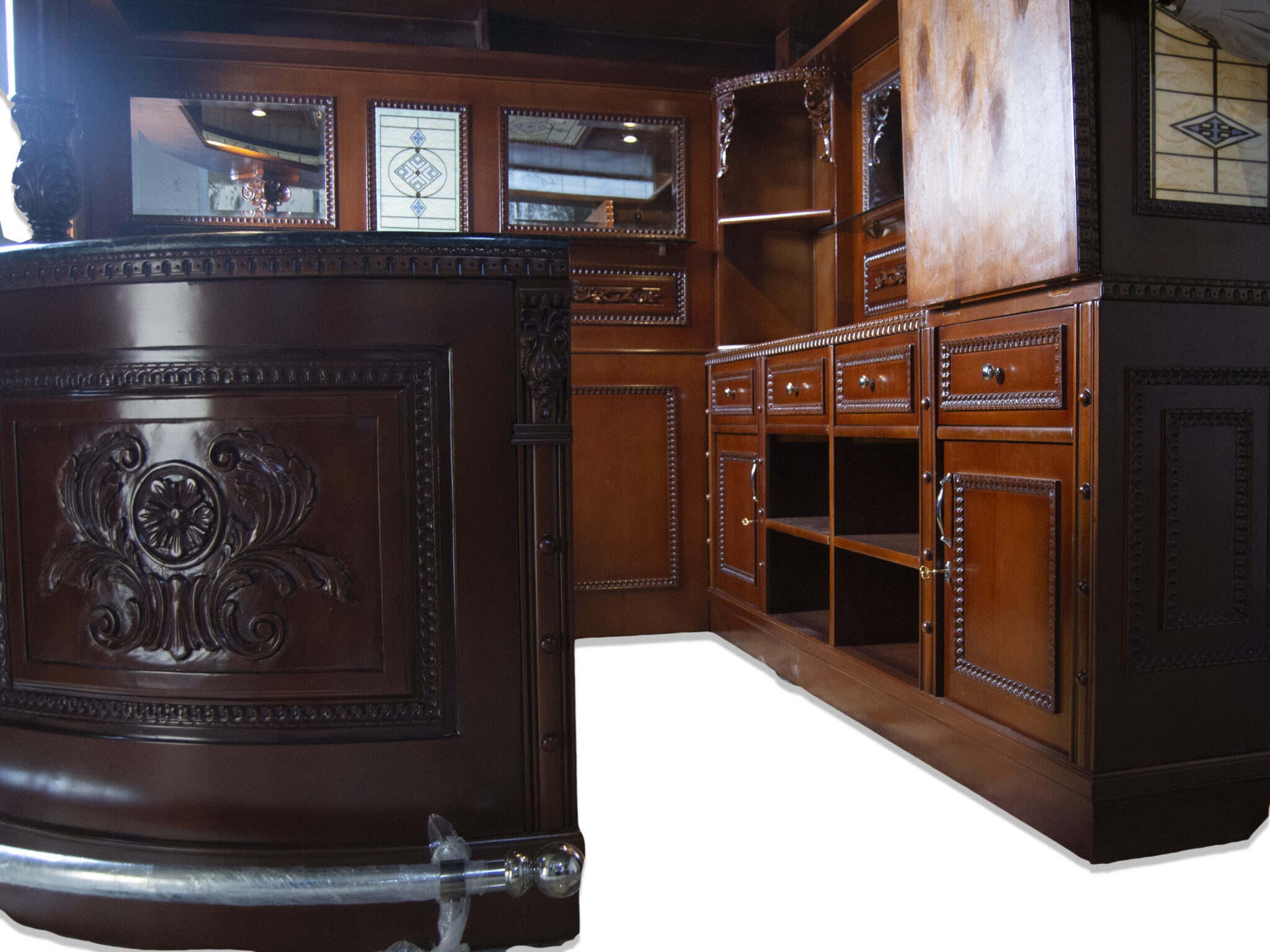 Bar WNL63- 8.0 ft. Oak Wood Cocktail Bar with Marble Top – WoodnLuxury