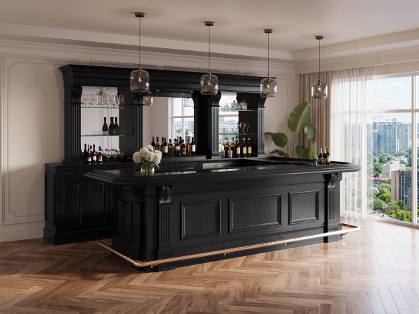 Large L-Shaped Black Bar with Mirrored Back – Bar WNL183 – WoodnLuxury