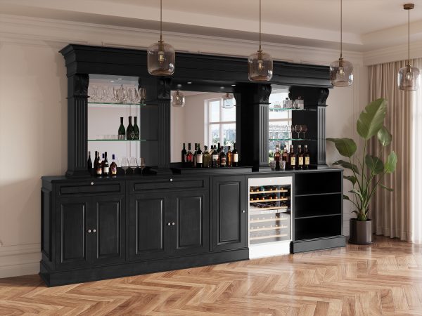 Large L-Shaped Black Bar with Mirrored Back – Bar WNL183 – WoodnLuxury