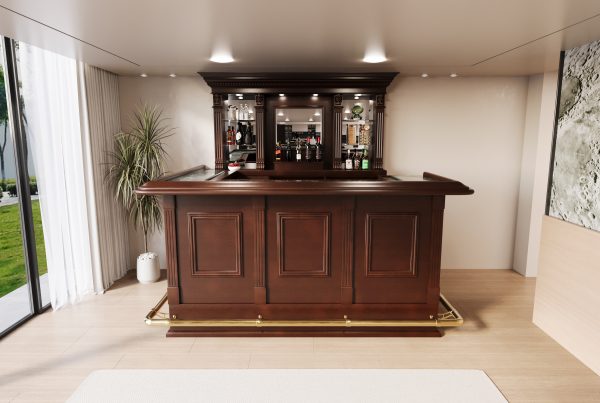 Traditional Dark Cherry Finish Bar Boasting Elegant Paneled ...