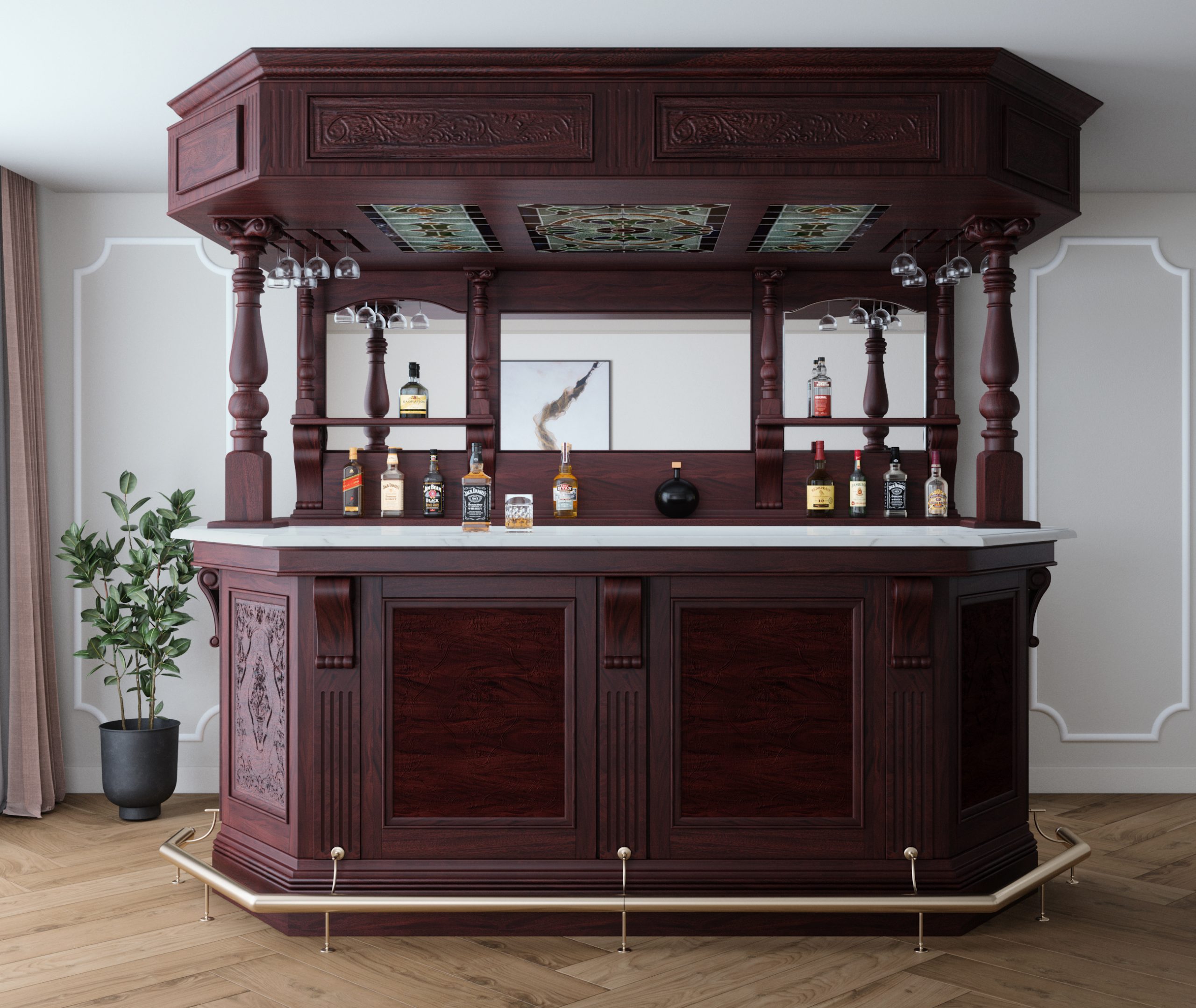 9Ft Premium Mahogany Custom Canopy Home Bar w/ Marble – WNL206 ...