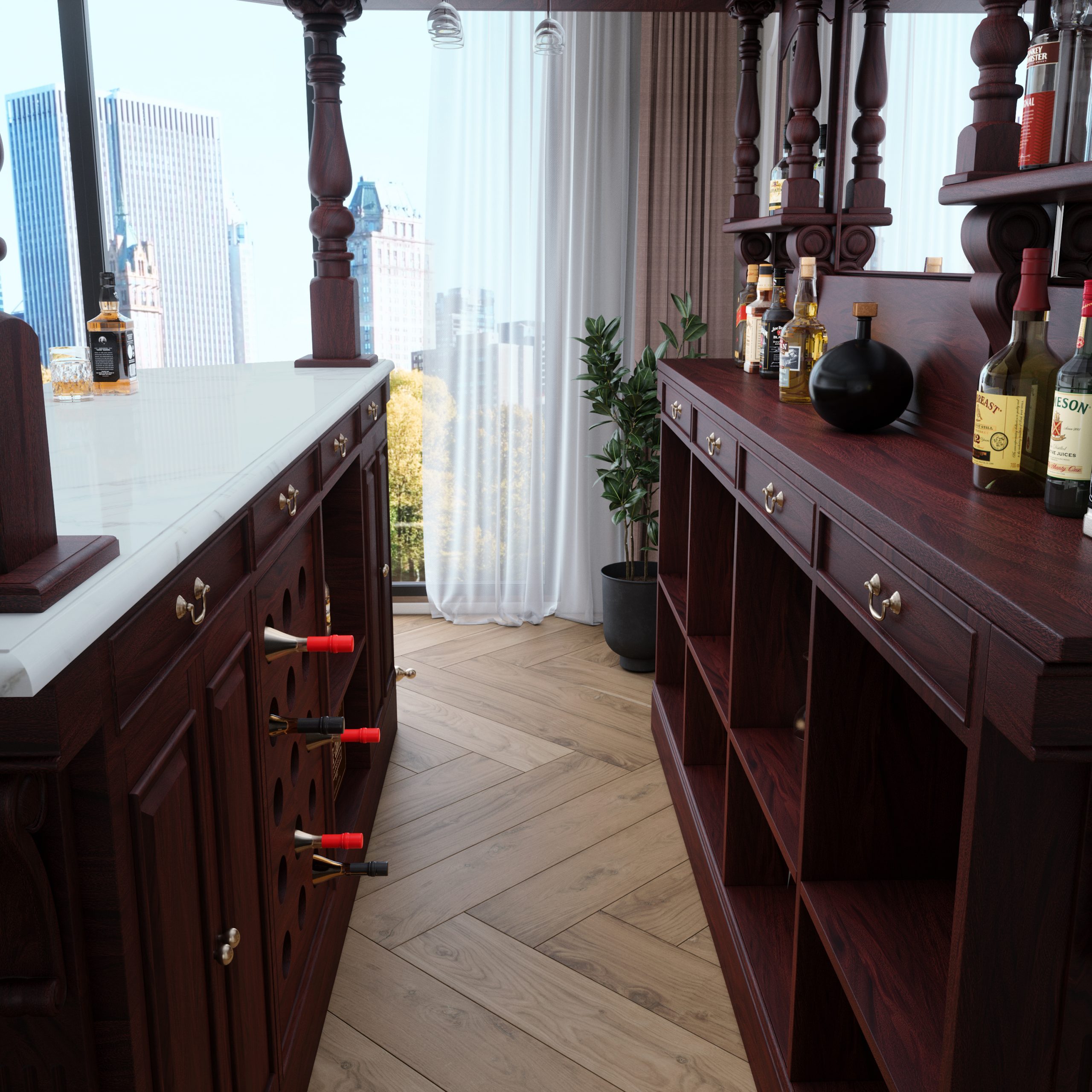 9Ft Premium Mahogany Custom Canopy Home Bar w/ Marble – WNL206 ...