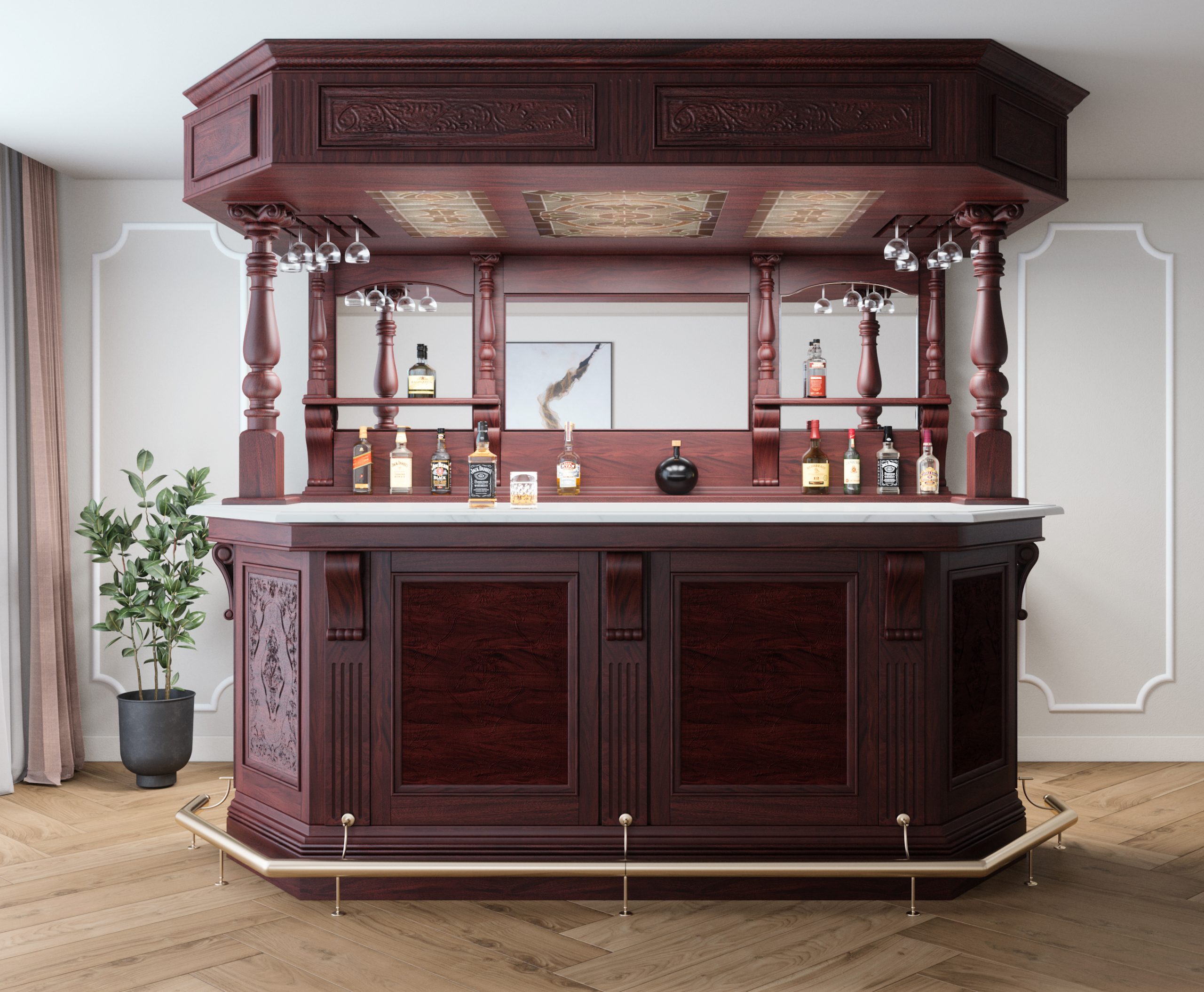 9Ft Premium Mahogany Custom Canopy Home Bar w/ Marble – WNL206 ...